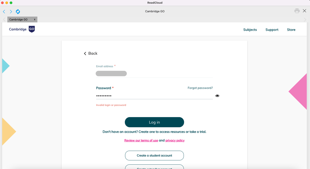 How do I login to Cambridge Go?